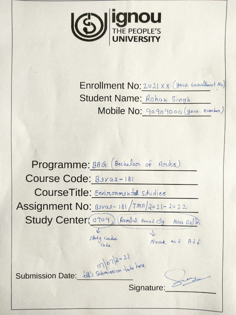 IGNOU Assignment Front Page - IGNOUBABA